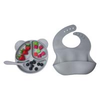China Food Plate Baby Dinnerware Silicone Feeding Set Customized Sizes Grey Bear Shape 3Pcs for sale