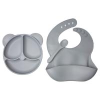 China Food Plate Baby Dinnerware Silicone Feeding Set Customized Sizes Grey Bear Shape 3Pcs for sale