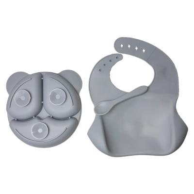 China Food Plate Baby Dinnerware Silicone Feeding Set Customized Sizes Grey Bear Shape 3Pcs for sale