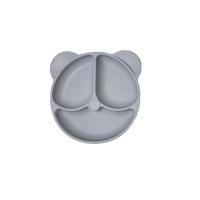 China Food Plate Baby Dinnerware Silicone Feeding Set Customized Sizes Grey Bear Shape 3Pcs for sale