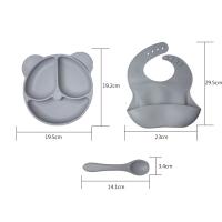 China Food Plate Baby Dinnerware Silicone Feeding Set Customized Sizes Grey Bear Shape 3Pcs for sale