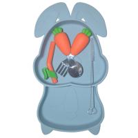 China 6 Pcs Sets Silicone Baby Feeding Plates Nontoxic Dishes With Cup Bib Plate Bowl Fork Spoon for sale