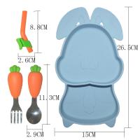China 6 Pcs Sets Silicone Baby Feeding Plates Nontoxic Dishes With Cup Bib Plate Bowl Fork Spoon for sale