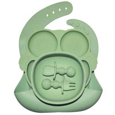 China 6 Pcs Silicone Baby Feeding Plates Sets With Cup Bib Fork Spoon MHC Tableware Nontoxic for sale