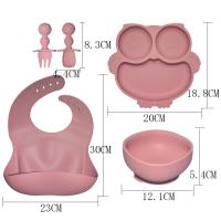 China 6 Pcs Silicone Baby Feeding Plates With Cup Bib Bowl Fork Spoon Nontoxic Food Tray Dishes for sale