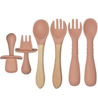 China MHC Tableware Baby Silicone Feeding Set Plate Fork And Spoon For Toddlers Kids for sale