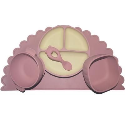 China Ergonomic Silicone Baby Feeding Set Silicone Childrens Plates Fork And Spoon For Toddlers for sale