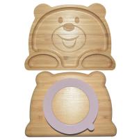 China MHC Silicon Divided Suction Dining Kids Wooden Food Bamboo Cutlery Silicon Baby Plate for sale