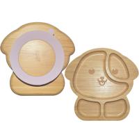 China MHCsilicon Bamboo Baby Plate BPA Free Divided Suction Dining Wooden Food Bamboo Cutlery for sale