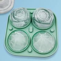 China MHC Custom Shape 3D Flower Ice Cube Tray With Lid Non-Spill 4 Rosette And Diamond Ice Cream Tools for sale