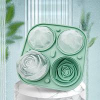 China MHC Custom Shape 3D Flower Ice Cube Tray With Lid Non-Spill 4 Rosette And Diamond Ice Cream Tools for sale