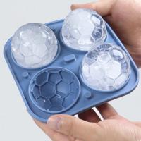 China MHC Eco-Friendly Silicone Ice Cube Trays For Freezer With Cover Balls 3D Football Round Ice Mould for sale