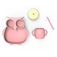 China MHC Owl Baby Feeding Products Silicone Feeding Set Bowl Lid Spoon for Baby Nursing for sale