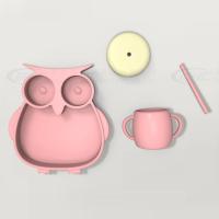 China MHC Owl Baby Feeding Products Silicone Feeding Set Bowl Lid Spoon for Baby Nursing for sale