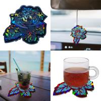 China MHC 3d Unique Resin Coasters Rose Flower Coasters Gold Holographic Silicone Resin Molds for sale
