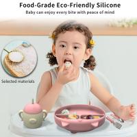 China Trending Silicone Cutlery Tableware Eco Friendly Suction Feeding Bpa Free Divided Suction Heat-Resistant Food Grade Cute Baby for sale