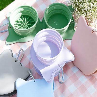 China Collapsible Slow Feeder Dog Bowl Portable Silicone Travel Pet Bowls Cat Ear Double Folding Bowl for Outdoor Camping Hiking for sale