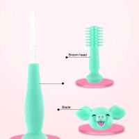 China Food Grade Silicone Baby Toothbrush Cartoon Pig Baby Teether Toy Soft Hair Oral Care Training Suction Base for sale