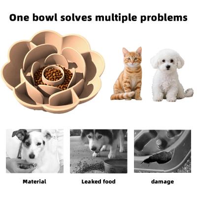 China Durable Anti-Swallowing Dog Slow Feeder Bowl Silicone Suction Cup Puppy Bowl Rose Shape Pet Feeder Travel Cat Food Dispenser for sale