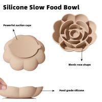 China Durable Anti-Swallowing Dog Slow Feeder Bowl Silicone Suction Cup Puppy Bowl Rose Shape Pet Feeder Travel Cat Food Dispenser for sale