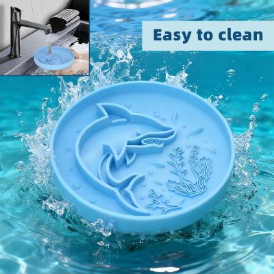 China Round Shark Dog Bowl Silicone Slow Feeder Sucking Food Licking Mat Dog Cat Cartoon Licking Mat Licking Bowl for sale