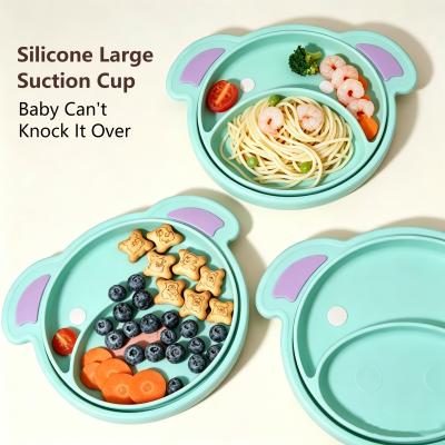 China Non-Toxic Silicone Baby Feeding Set Children's Infant Dinner Plate Toddler Dinner Plate with Cartoon Bear Design for sale