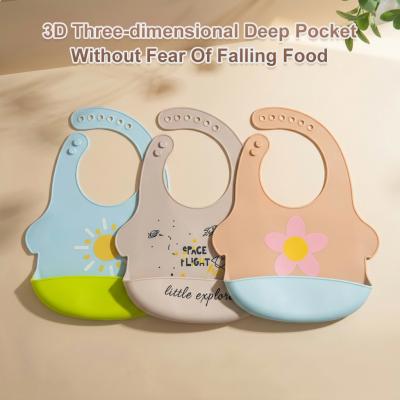 China 100% Food Grade Silicone Baby Bib Waterproof Soft Adjustable Infant Feeding Bib with Big Pocket Crumb Catcher for Baby for sale