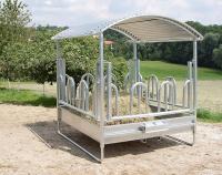 China Hot Dip Galvanised Steel Horse Metal Hay Feeder With Roof Hay Saver Slow Feeder for sale