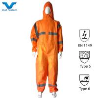 China Orange Nonwoven Disposable Coveralls with Reflective Tape and CE Type 5 6 Certification for sale