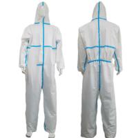 China EN14126 Type 4 5 6 Certificate Microporous Hooded Coverall With Blue Strip 175 X 140cm for sale
