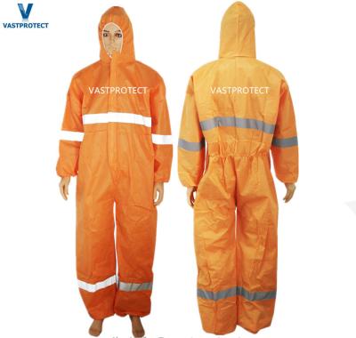 China Label Accessories Nonwoven SMS Microporous Disposable Coveralls with Reflective Stripes for sale