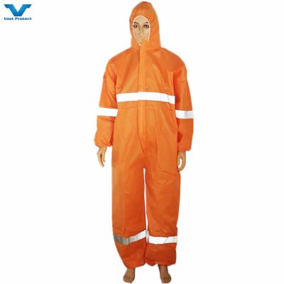 China White Orange SMS Microporous Sf Mf Disposable Coveralls with Reflective Stripes and Hood for sale