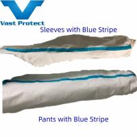 China Disposable White Micro Film Clothing with Blue Strip and Hood Economic Customization for sale