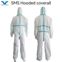 China Disposable Protective SMS Nonwoven Coverall with Heat Taped Seam and Stick Strip for sale