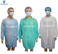 China OEM CE Nonwoven Protective Lab Coat Disposable Visitor Coat with Label Accessories for sale