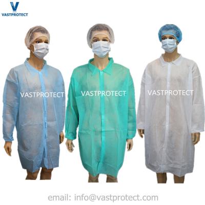China Nonwoven Disposable White Button Closure Lab Coat S-2XL for sale
