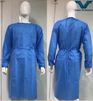 China Soft SMS Non Woven Antibacterial Surgical Gown VASTPROTECT-501 Waterproof Blue Disposable for sale