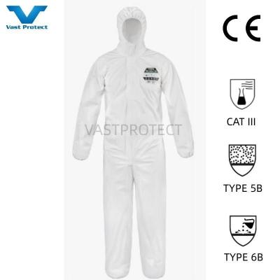 China Breathable 55GSM Durable Type5 6 Industrial Microporous Hooded Protective Coverall for sale