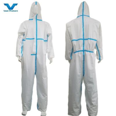 China 175*140cm Nonwoven White Safety Clothing for CE Type5 6 Disposable Protective Coverall for sale