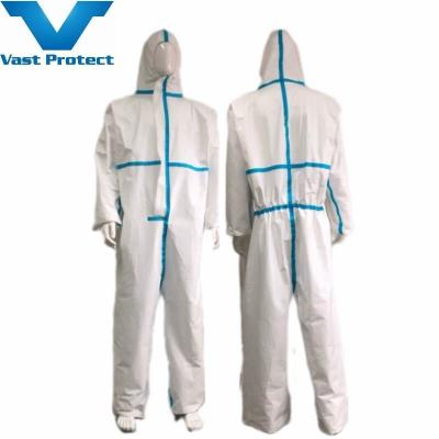 China Breathable Disposable White Blue Strip Micro Film Suit Without Boots-Cover for Protection for sale