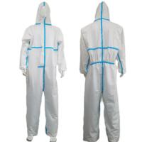 China 55GSM-70GSM PPE Protective Suit Isolation Supply Waterproof Coverall with Blue Strip CE for sale