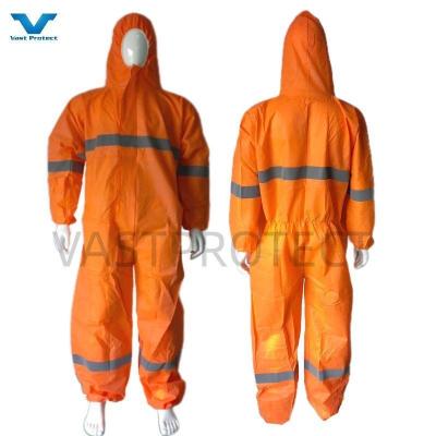 China Lightweight 50GSM-70GSM Microporous Disposable Orange Coveralls With Reflective Tape for sale