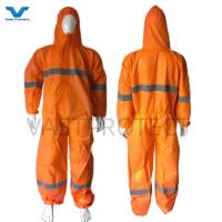 China OEM Accepted Safety Coverall With Reflective Tape Chemical Diposable PP PE Orange Type 5 6 for sale