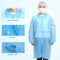 China Non-Woven PP Lab Coat with Elastic Cuff Snap Buttons M L XL XXL 20GSM 30GSM 40GSM White for sale