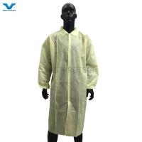China Industrial Disposable Nonwoven PP SMS Microporous Tyvek Lab Coat with Snaps T Shirt Collar for sale