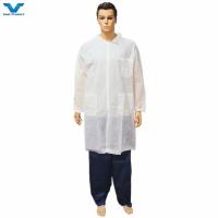 China Unisex Tyvek Microporous White Disposable Lab Coat with T Shirt Collar Open Cuff Pockets for sale