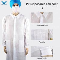 China Unisex Tyvek Microporous White Disposable Lab Coat with T Shirt Collar Open Cuff Pockets for sale