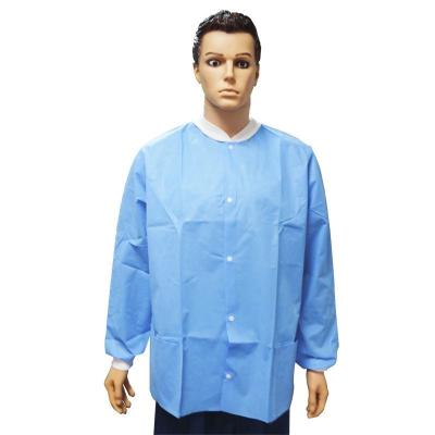 China 25GSM Nonwoven Disposable Non Eo Sterile Medical Lab Coat with Pockets and Mao Collar for sale