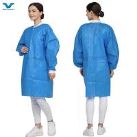 China Disposable SMS 40GSM Lab Coat with Knitted Collar Cuffs Buttons Hospital Accessories for sale