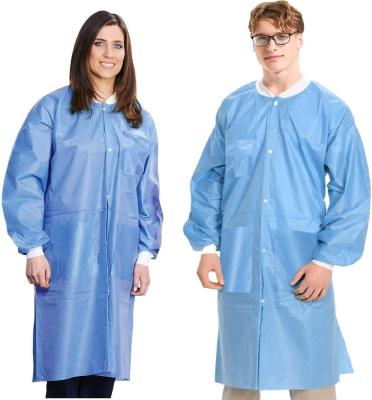 China Adult SMS Medical Lab Jacket Disposable Knee Length with Knit Cuff Collar and 3 Pockets for sale